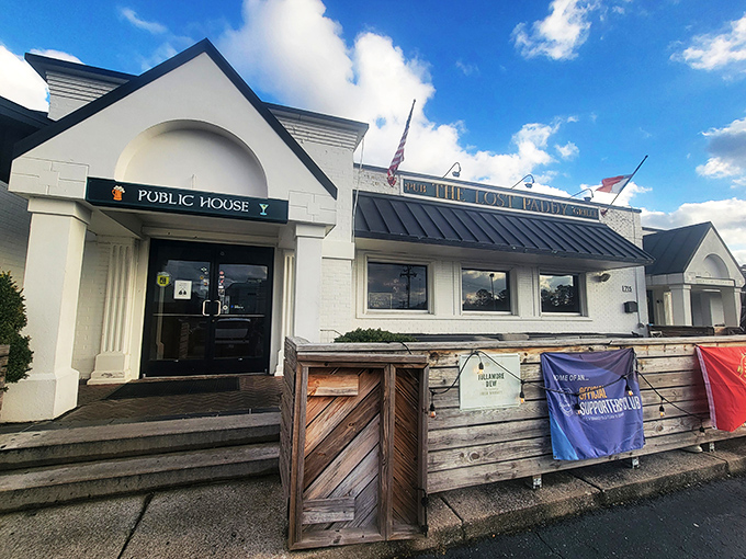 The unassuming exterior of The Lost Paddy beckons like an old friend, promising Irish comfort in Nashville's bustling landscape.
