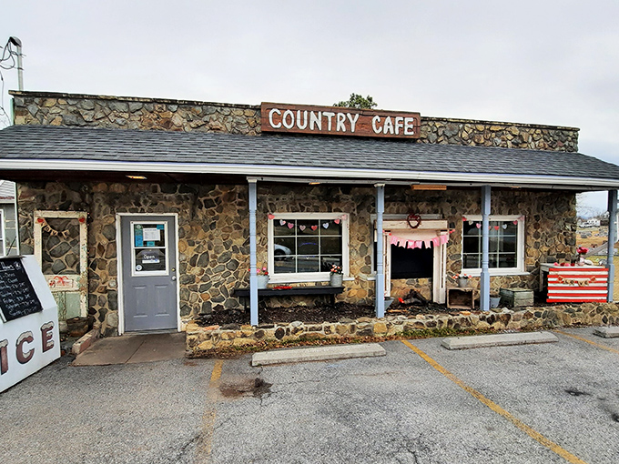 The stone exterior of Country Caf&eacute; stands like a culinary fortress in Harpers Ferry, promising comfort food treasures within those rustic walls.