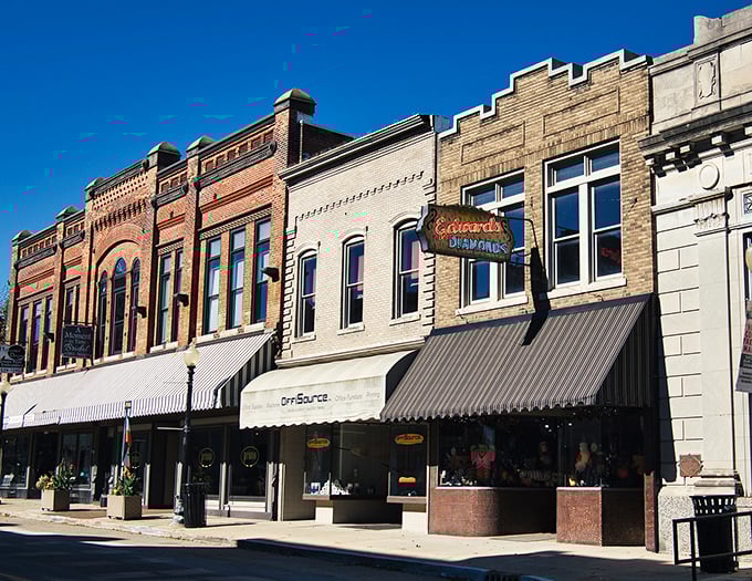 Historic charm meets small-town economics on Broad Street, where these well-preserved buildings house local businesses with prices from a gentler era.