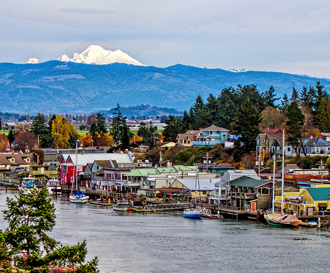 Historic brick buildings line La Conner's main street, where shopping is less retail therapy and more small-town charm therapy.