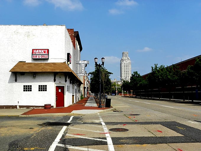 Downtown Camden's skyline showcases its urban renewal, with the iconic Ben Franklin Bridge connecting this affordable gem to Philadelphia's bustling metropolis.