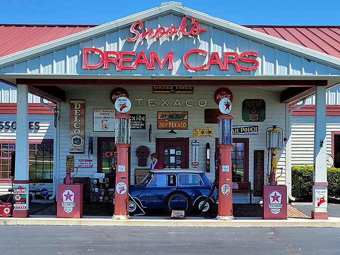 The classic Texaco station facade isn't playing pretend&mdash;it's a genuine time portal to when service meant someone actually pumped your gas!