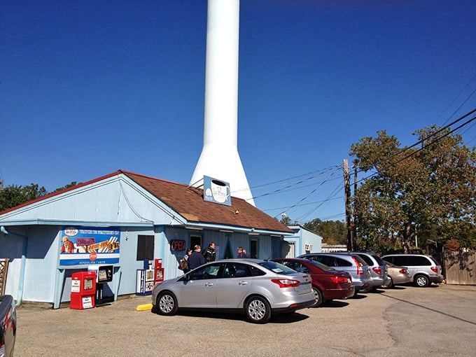 The iconic blue building with its towering water tank neighbor &ndash; Louisiana's version of a lighthouse guiding hungry travelers to breakfast paradise.