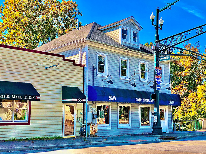 Caf&eacute; Creekside's charming blue awning welcomes hungry visitors to this two-story slice of Americana nestled in historic Gahanna, where breakfast dreams come true.