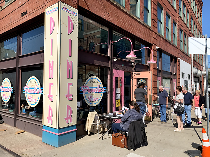 The blue awning and line of hungry patrons tell you everything: this isn't just breakfast, it's a Pittsburgh pilgrimage worth every minute of the wait.