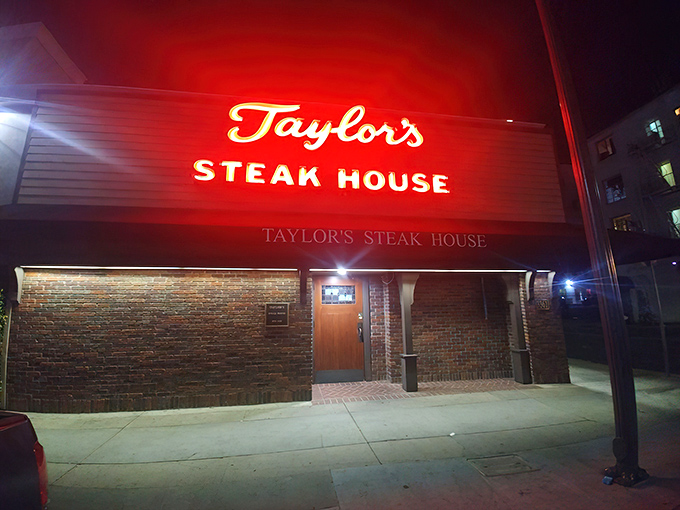 That iconic red neon glow isn't just a sign&mdash;it's a beacon for meat lovers across Los Angeles, promising old-school steakhouse perfection within those brick walls.