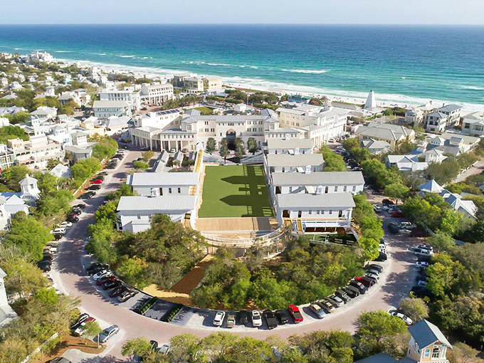 Seaside's aerial view reveals its perfect circular design and pristine beaches&mdash;like someone dropped a Norman Rockwell painting onto Florida's Emerald Coast.