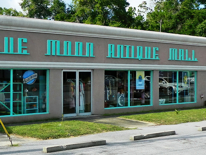 The bright blue lettering of Blue Moon Antique Mall beckons like a siren song to treasure hunters. Your wallet may never forgive you, but your home will thank you.