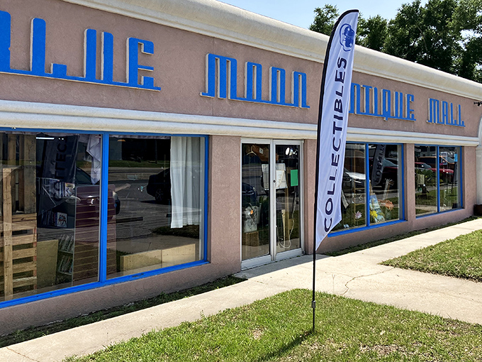 The bright blue lettering of Blue Moon Antique Mall beckons like a siren song to treasure hunters. Your wallet may never forgive you, but your home will thank you.