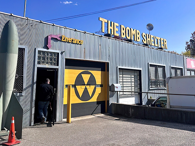 The unassuming exterior hides a treasure trove within. That missile out front isn't subtle, but then again, neither is the nostalgia explosion waiting inside.