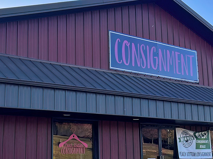 The burgundy building with its bold "CONSIGNMENT" sign doesn't need fancy marketing&mdash;it's like a treasure chest announcing itself to bargain hunters everywhere.