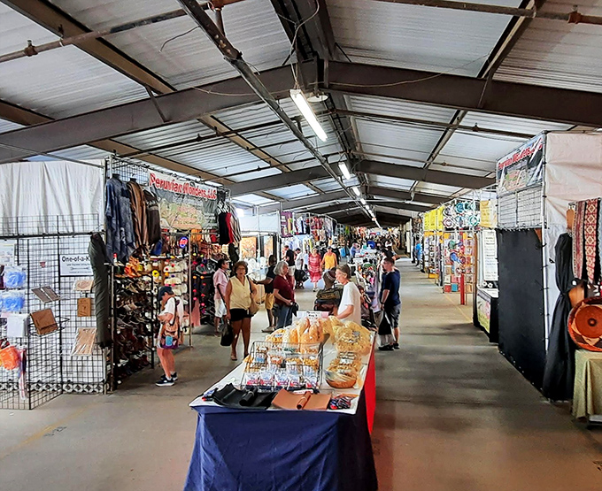 The covered walkways of Mesa Market Place stretch like runways of possibility, where one person's castoffs become another's treasures.