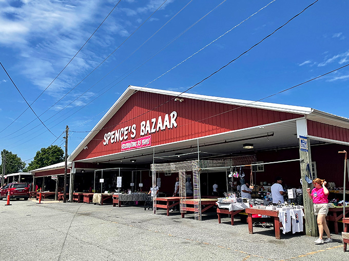 That classic red barn exterior promises treasures inside - like a grown-up version of Christmas morning anticipation.