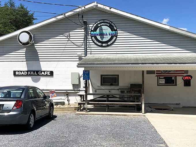 The unassuming exterior of Road Kill Cafe in Artemas might make you do a double-take. Don't worry—the only thing flat here is the incredible value!
