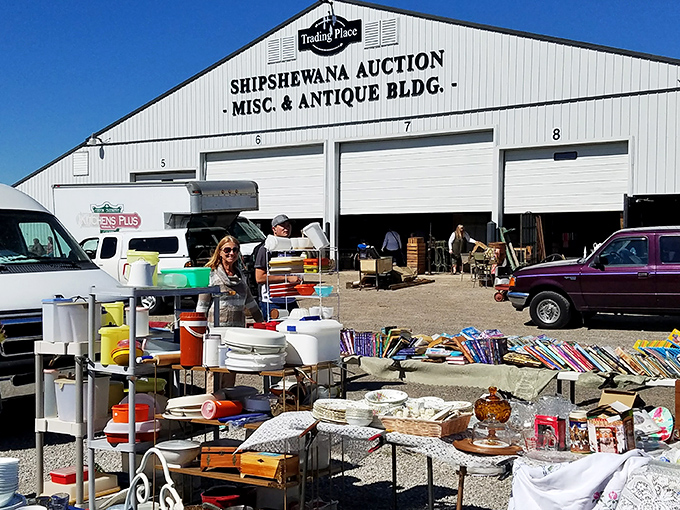 The Shipshewana Auction & Antique Building stands as the beating heart of this treasure hunter's paradise, where one person's castoffs become another's prized possessions. 