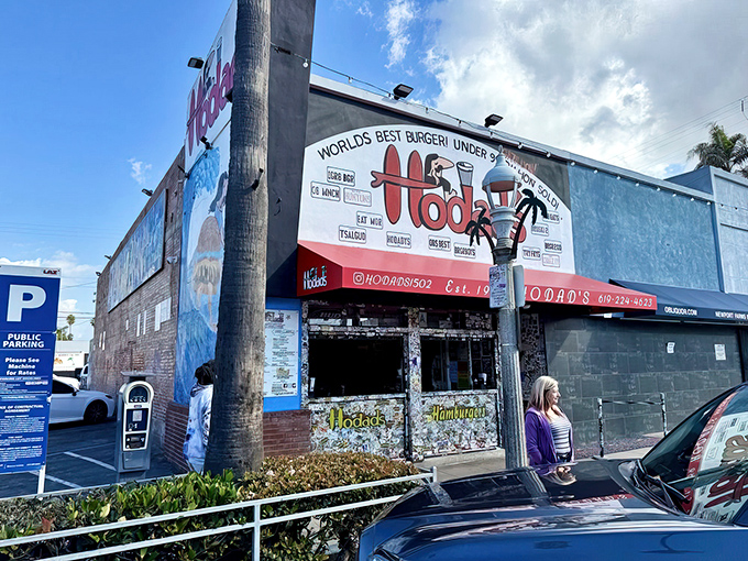 The iconic red awning of Hodad's boldly claims "World's Best Burger!" &ndash; a statement that seems less like bragging and more like a public service announcement once you've tasted their food.