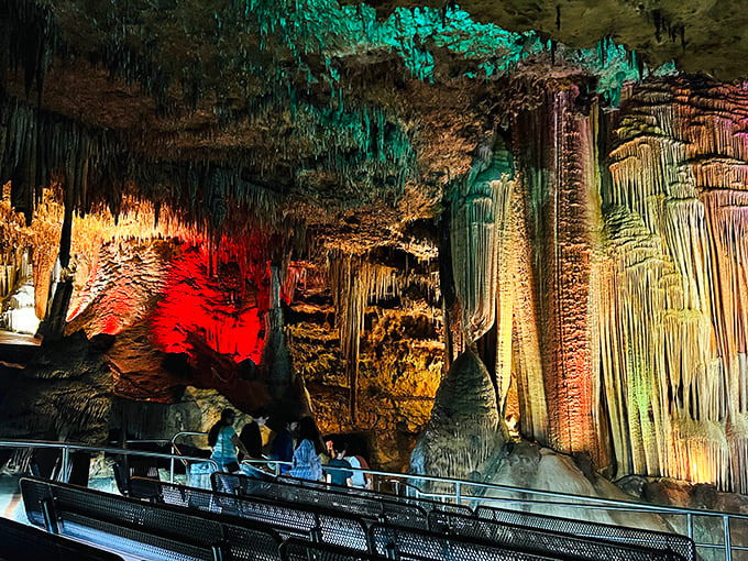 Nature's own cathedral ceiling, complete with limestone chandeliers that took millions of years to install. Mother Earth's patience puts our renovation timelines to shame.