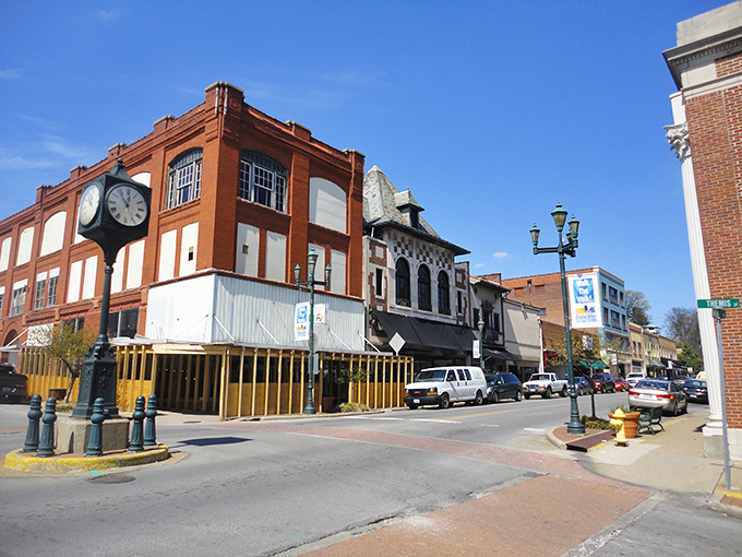 Downtown Cape Girardeau slopes gently toward the Mississippi, where historic brick buildings stand sentinel over the mighty river that shaped this charming town.