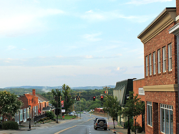 Scenic mountain views wait at the end of this charming brick-lined street as you drive through a peaceful, historic downtown.