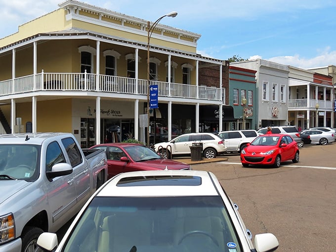 Oxford's downtown square from above &ndash; where Southern charm meets intellectual energy in a perfect small-town symphony.
