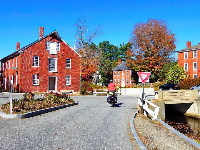 Brick buildings reflected in still waters – Harrisville's historic district looks like New England decided to show off for a magazine cover shoot.