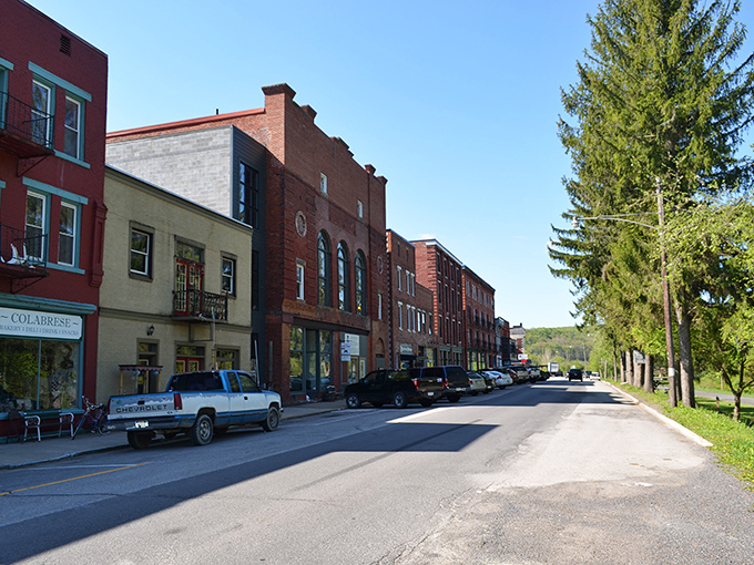 Historic brick buildings line Front Street in Thomas, where time seems to slow down and the architecture tells stories of coal boom days gone by.