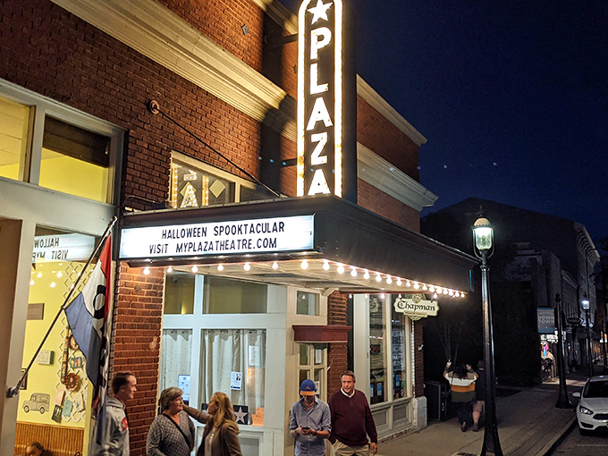 The Plaza's iconic vertical sign beckons cinephiles like a beacon of nostalgia on Miamisburg's Main Street, promising movie magic without modern-day ticket shock.
