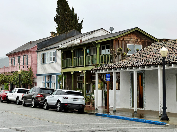 Historic buildings line the plaza like old friends sharing stories across generations of California sunshine.
