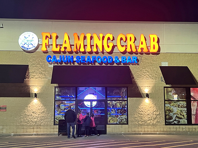The bright, bold signage of Flaming Crab glows like a lighthouse for seafood lovers lost in Pennsylvania's landlocked terrain.