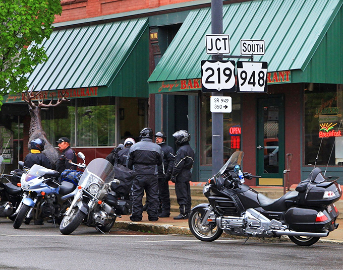 Motorcyclists know where to find good food! Joey's green awning at the junction of Routes 219 and 948 signals you've arrived at Ridgway's culinary landmark.