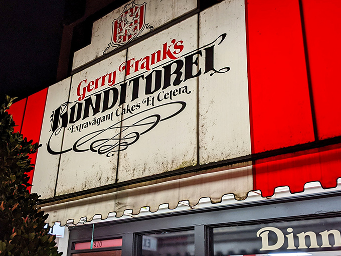 The charming red and white exterior of Gerry Frank's Konditorei stands like a European postcard in the heart of Salem, complete with a chef statue standing guard.