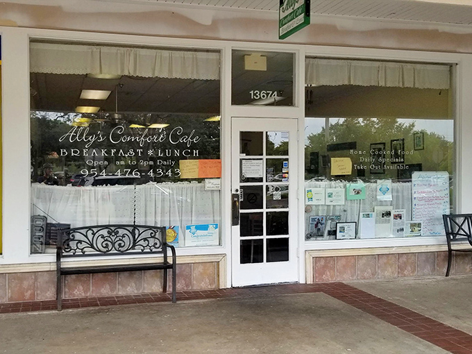 The unassuming storefront of Ally's Comfort Cafe proves once again that culinary treasures often hide in plain sight. No flash, just pancake perfection awaiting inside