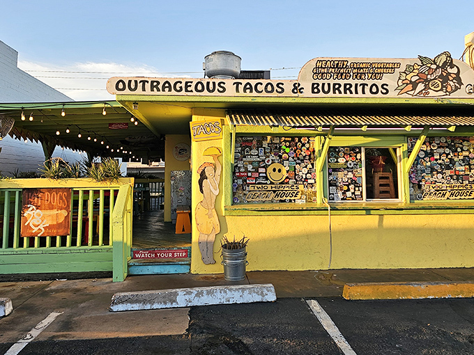 The Beach House announces itself with "OUTRAGEOUS TACOS & BURRITOS" &ndash; a promise they deliver on with technicolor enthusiasm.
