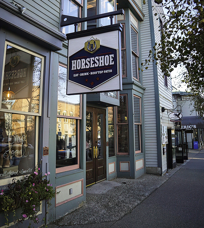 The iconic blue Horseshoe sign welcomes hungry adventurers to this Breckenridge gem. Lucky you&mdash;you've found mountain town gold.