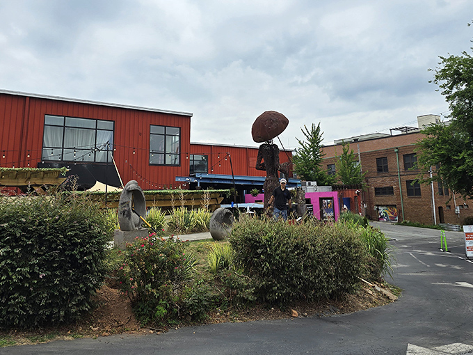 The striking red exterior of No Mas! Cantina beckons like a siren song for hungry souls wandering through Atlanta's Castleberry Hill district.
