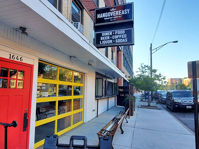 The bright red door and yellow windows of HangOverEasy aren't subtle&mdash;they're practically shouting "Wake up and get in here!" A colorful beacon for hungry Columbus souls.