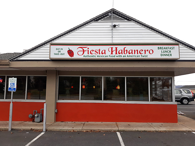 The bright red trim and cheerful signage of Fiesta Habanero welcomes hungry travelers like a colorful oasis in East Greenville's dining landscape.
