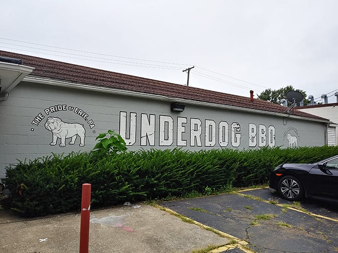 The humble gray exterior of Underdog BBQ belies the flavor explosion waiting inside. "The Pride of Erie" indeed&mdash;this unassuming building houses barbecue greatness.