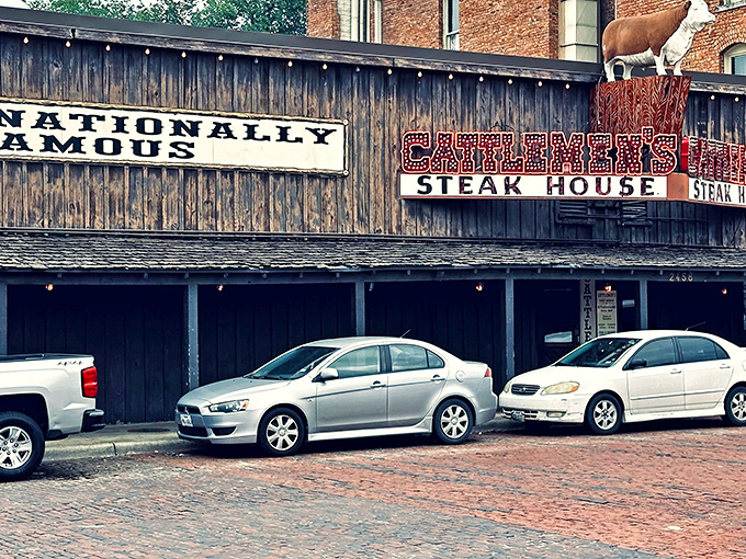 The iconic Cattlemen's sign promises what Texas dreams are made of—legendary steaks served with a side of Fort Worth history.