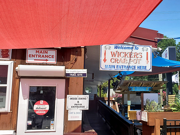The red awning beckons like a seafood siren song, promising treasures within. Wicker's unpretentious entrance sets the perfect stage for seafood authenticity.