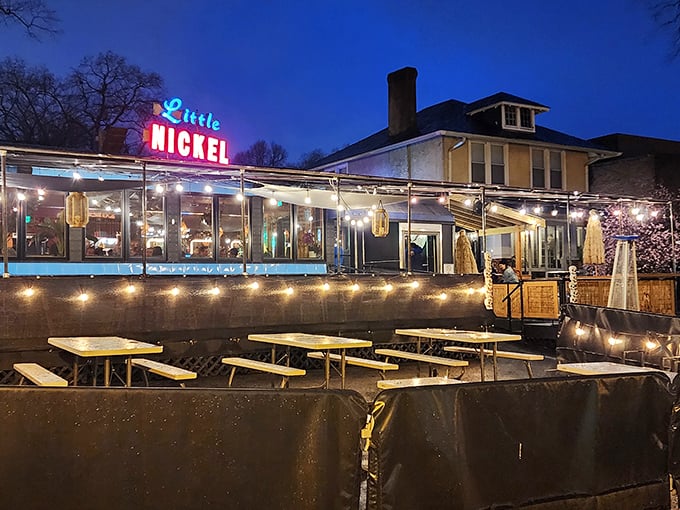The blue exterior of Little Nickel beckons like a tropical mirage in Richmond. That retro sign promises good times and even better food inside.