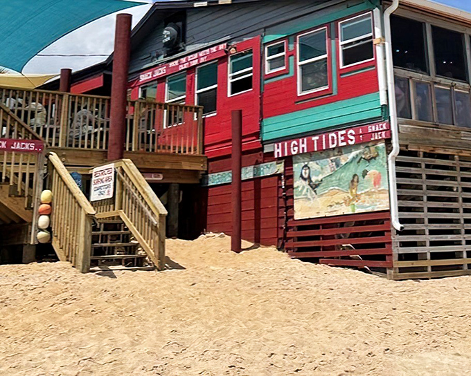 Where the sand meets your shoes before it meets your seat. Florida beach dining doesn't get more authentic than this red and turquoise gem.