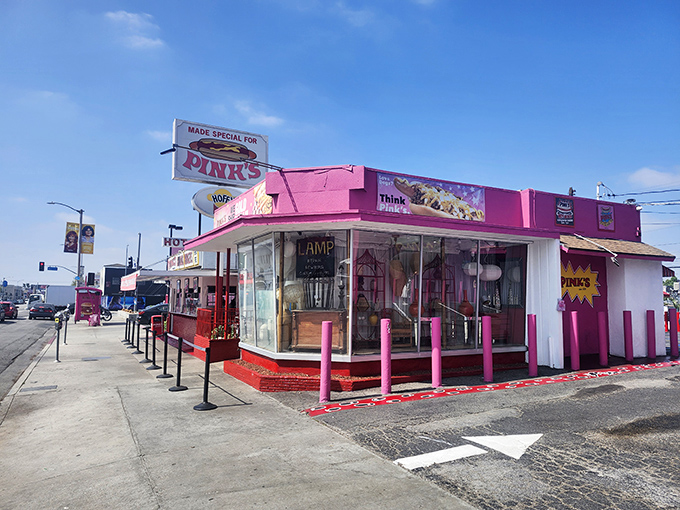 That bright pink exterior isn't just decoration &ndash; it's a beacon calling hot dog pilgrims from across California.