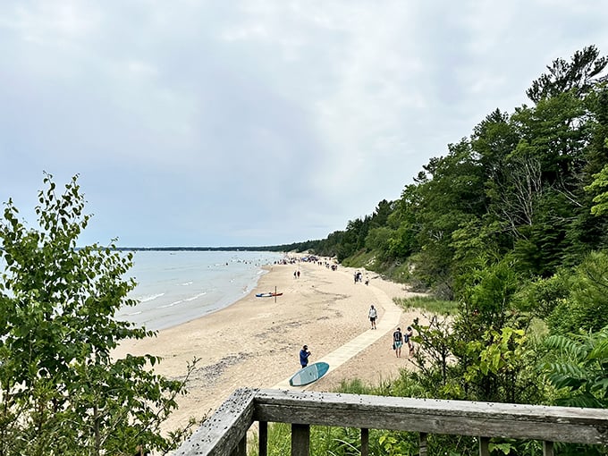Where the horizon meets the water in a perfect blue embrace. Lake Michigan's vastness creates an ocean-like illusion that makes you forget you're in the Midwest.