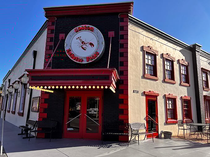 The iconic red lobster sign serves as a siren call to seafood lovers, promising a New England feast in the heart of sunny Orlando.
