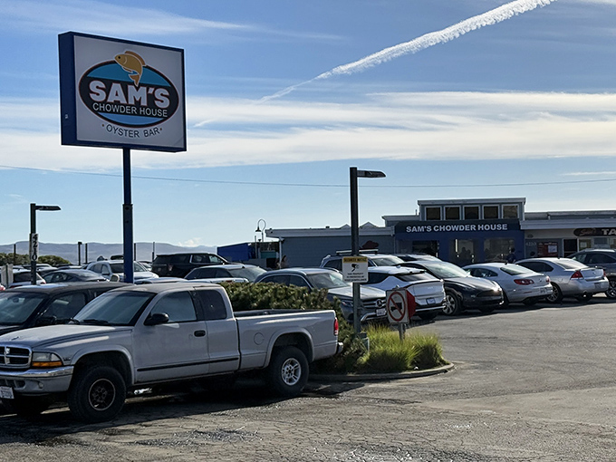 The unassuming exterior of Sam's Chowder House belies the seafood treasures within. Like finding a pearl in an oyster, this coastal gem awaits.