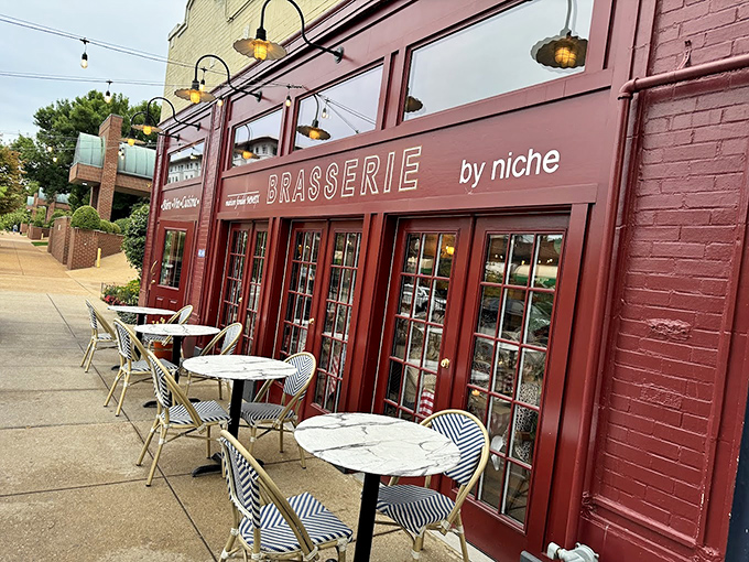The burgundy fa&ccedil;ade with charming sidewalk seating whispers "bonjour" to Central West End passersby, promising Parisian pleasures without the passport hassle.