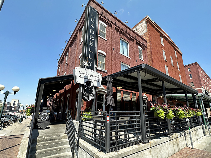 LeadBelly's iconic brick exterior stands proudly in Lincoln's Haymarket District, a beacon for comfort food pilgrims seeking cheesy salvation.