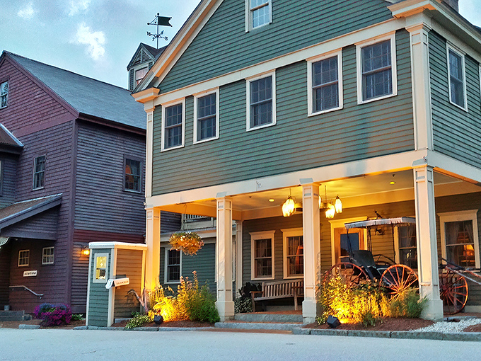 The quintessential New England welcome! This charming green colonial exterior promises comfort food treasures within, like finding Grandma's house if Grandma were a culinary genius.
