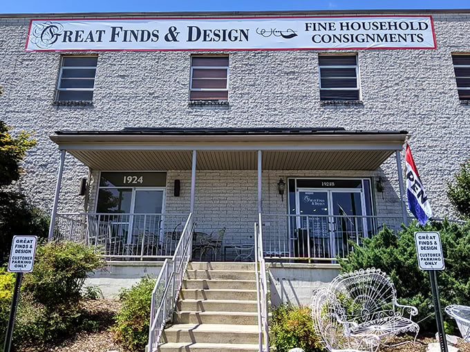 Welcome to treasure hunter heaven! Great Finds & Design's showroom stretches before you like a furniture wonderland where self-control goes to die.